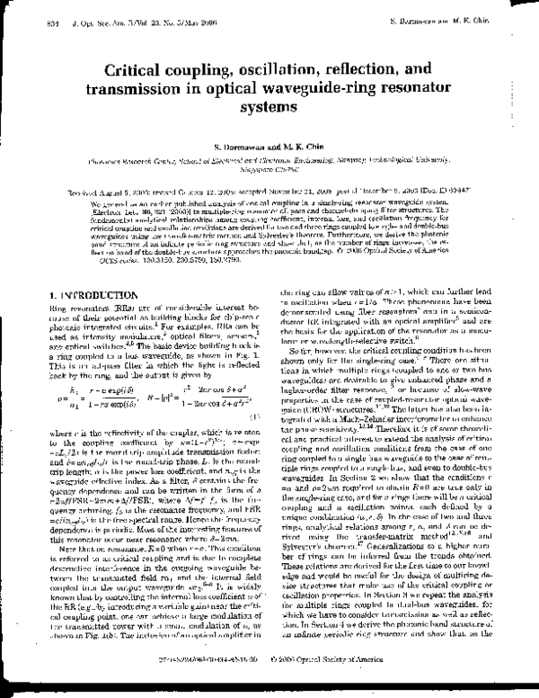 (PDF) Critical coupling, oscillation, reflection, and transmission in ...