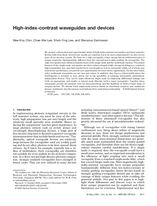 (PDF) High-index-contrast waveguides and devices