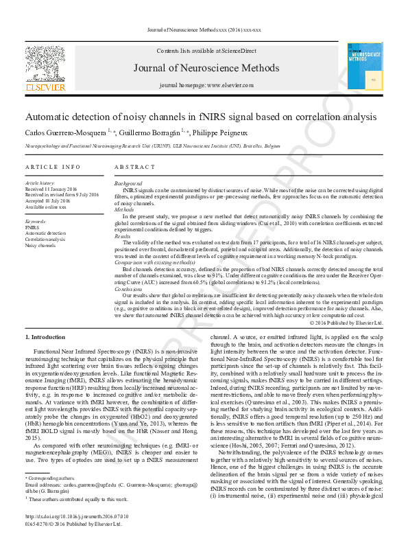 (PDF) Automatic detection of noisy channels in fNIRS signal based on correlation analysis