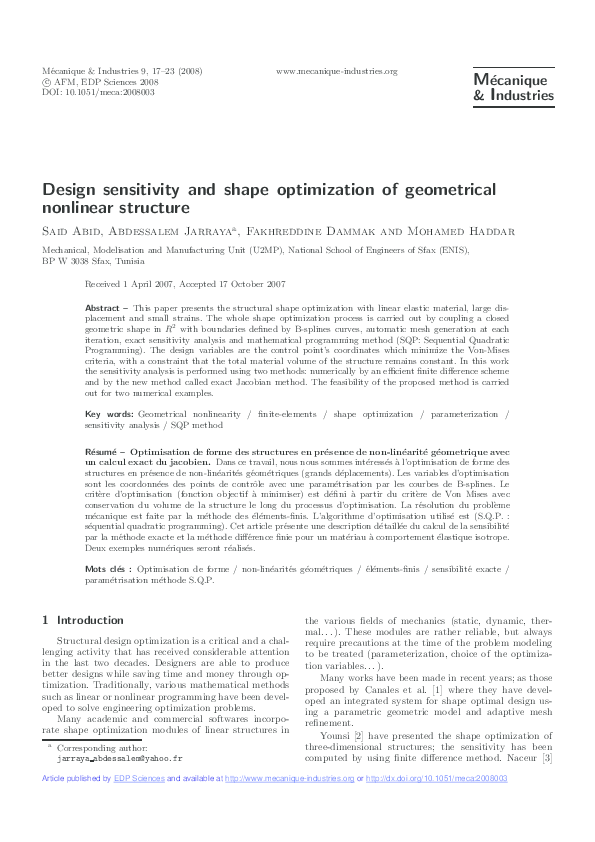 (PDF) Shape Optimization of Nonlinear Structures