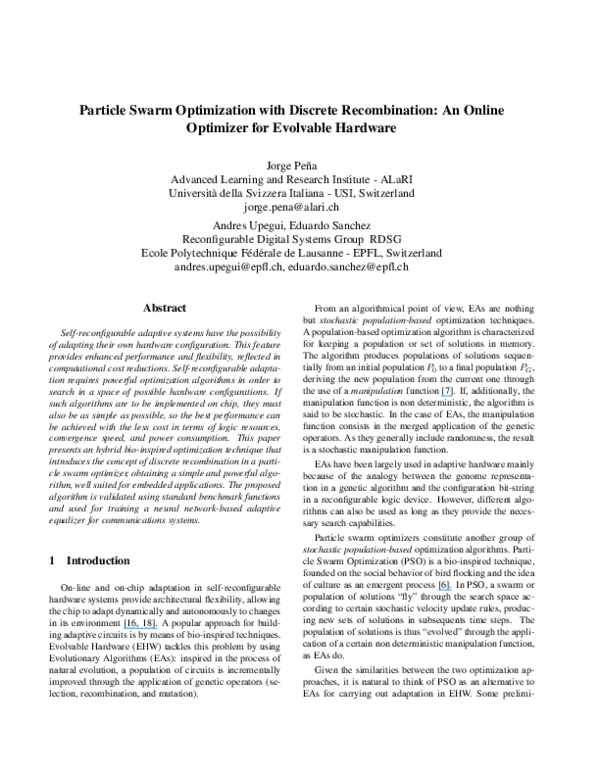 (PDF) Particle Swarm Optimization with Discrete Recombination: An Online Optimizer for Evolvable ...