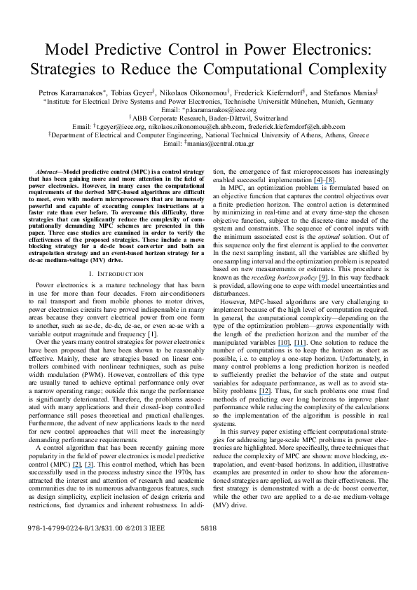 (PDF) Model predictive control in power electronics: Strategies to reduce the computational ...