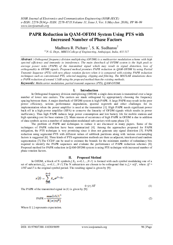 Pdf Papr Reduction In Qam Ofdm System Using Pts With Increased Number