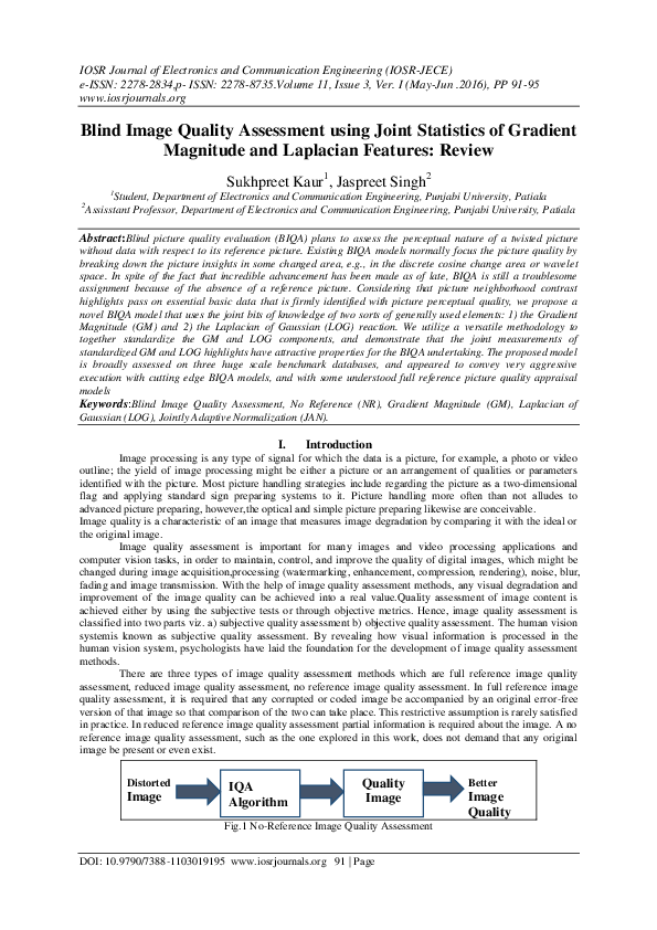 (PDF) Blind Image Quality Assessment using Joint Statistics of Gradient Magnitude and Laplacian ...