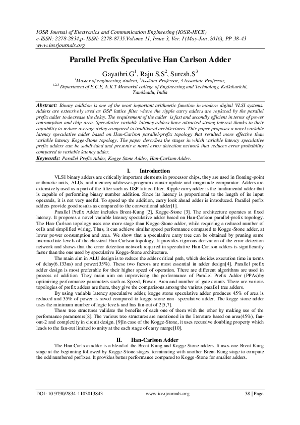 (PDF) Parallel Prefix Speculative Han Carlson Adder