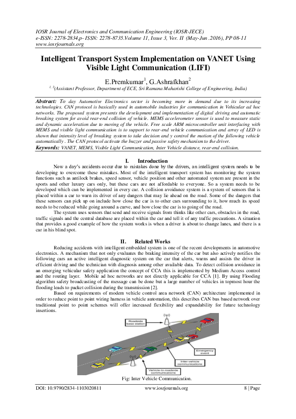 (PDF) Intelligent Transport System Implementation on VANET Using Visible Light Communication (LIFI