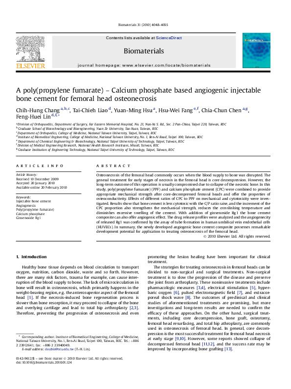 (PDF) A poly(propylene fumarate) – Calcium phosphate based angiogenic injectable bone cement for ...