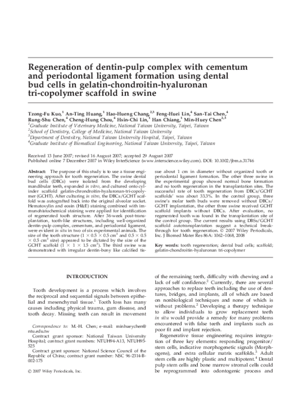 (PDF) Regeneration of dentin-pulp complex with cementum and periodontal ligament formation using ...
