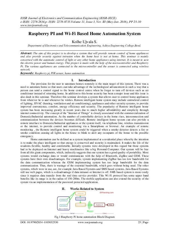 (PDF) Raspberry PI and Wi-Fi Based Home Automation System