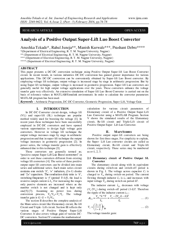 (PDF) Analysis of a Positive Output Super-Lift Luo Boost Converter