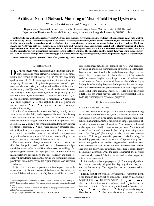 (PDF) Artificial Neural Network Modeling of Mean-Field Ising Hysteresis