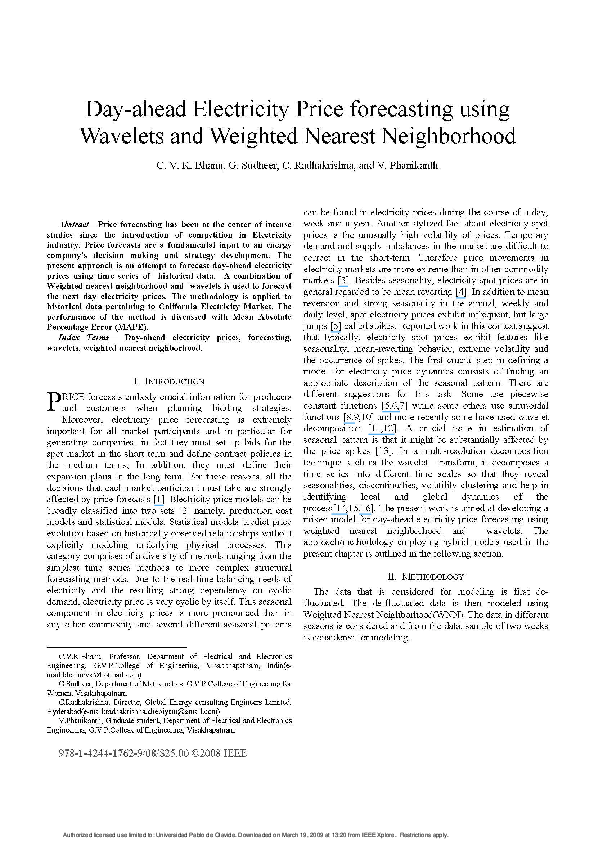 Pdf Day Ahead Electricity Price Forecasting Using The Wavelet