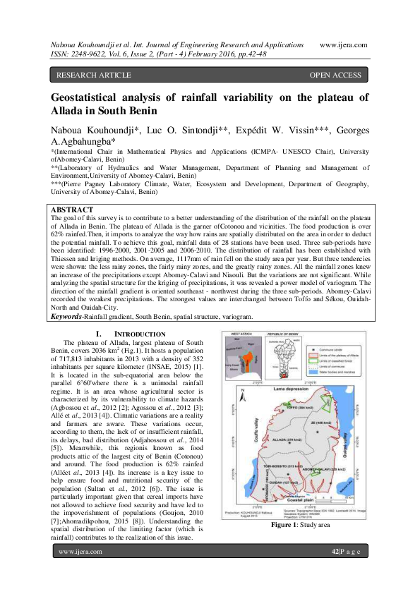(PDF) Geostatistical analysis of rainfall variability on the plateau of ...