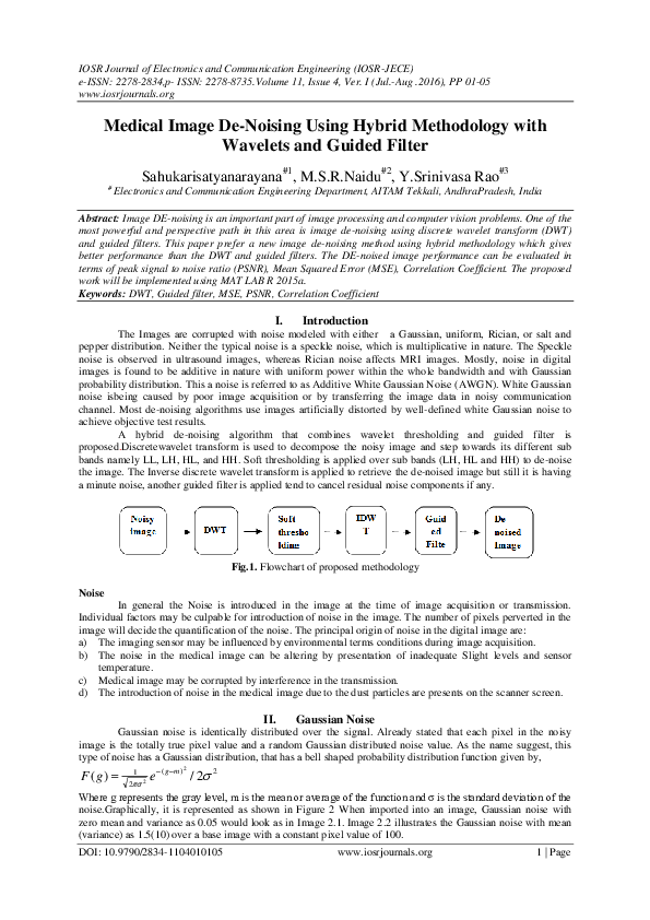 (PDF) Medical Image De-Noising Using Hybrid Methodology with Wavelets and Guided Filter