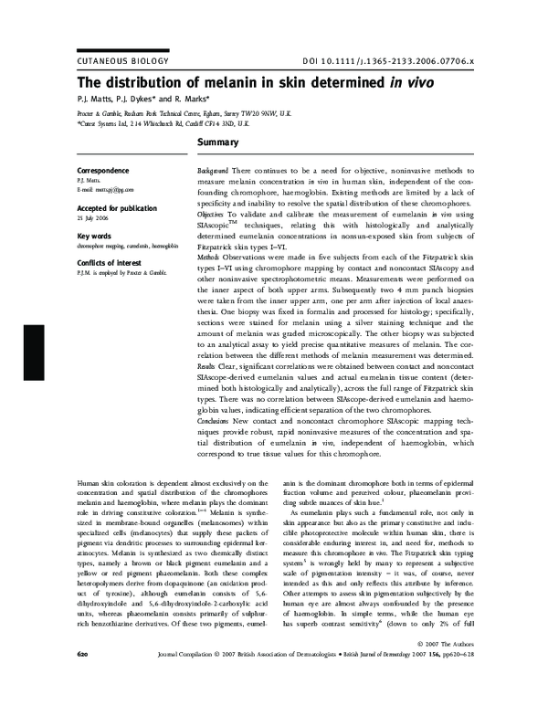 (PDF) The distribution of melanin in skin determined in vivo