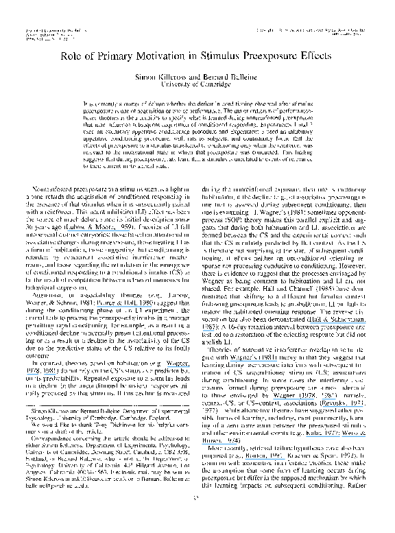 (PDF) Role of primary motivation in stimulus preexposure effects