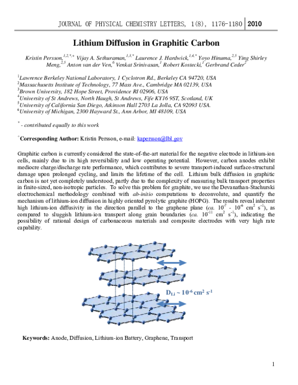 Pdf Lithium Diffusion In Graphitic Carbon