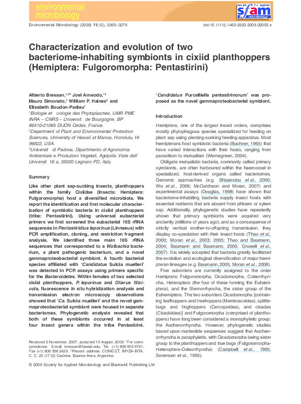 (PDF) Characterization and evolution of two bacteriome-inhabiting ...