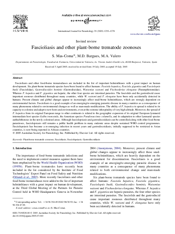 (PDF) Fascioliasis and other plant-borne trematode zoonoses