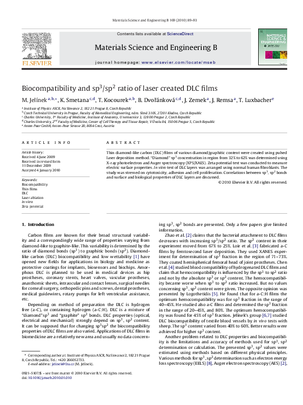 (PDF) Biocompatibility and sp3/sp2 ratio of laser created DLC films