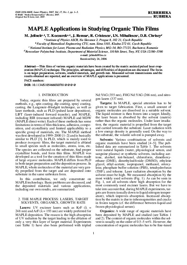 MAPLE applications in studying organic thin films