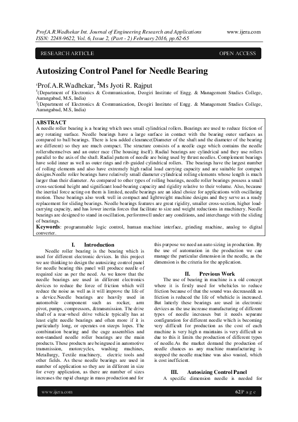 (PDF) Autosizing Control Panel for Needle Bearing
