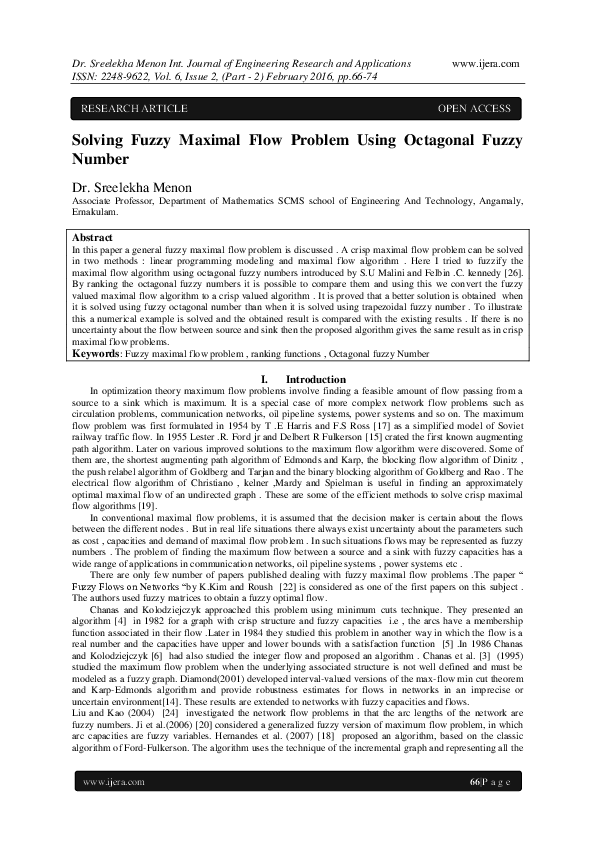 (PDF) Solving Fuzzy Maximal Flow Problem Using Octagonal Fuzzy Number
