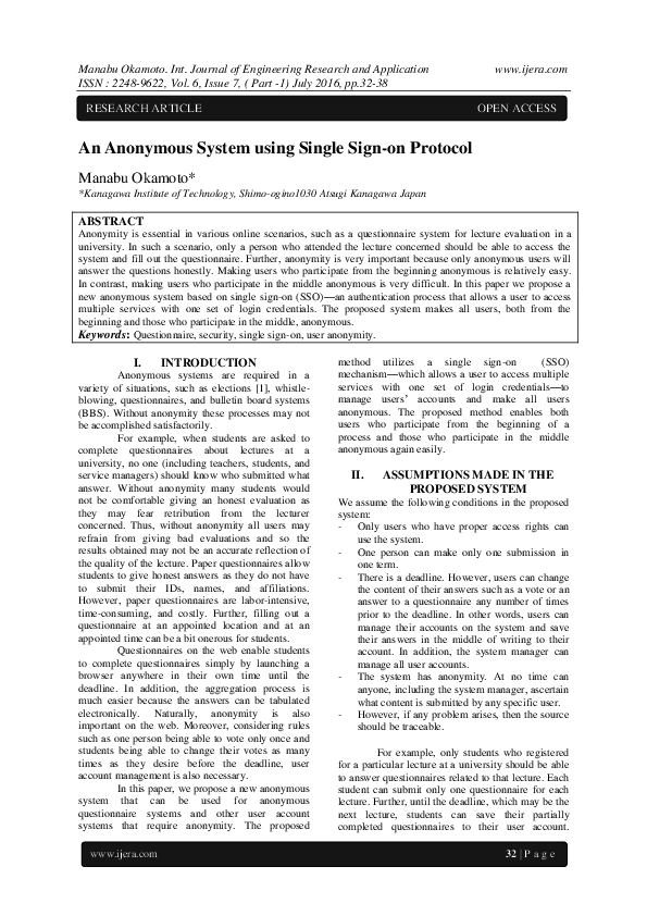 (PDF) An Anonymous System using Single Sign-on Protocol
