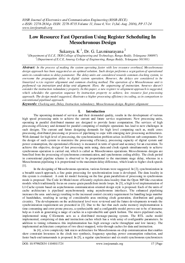 Pdf Low Resource Fast Operation Using Register Scheduling In Mesochronous Design