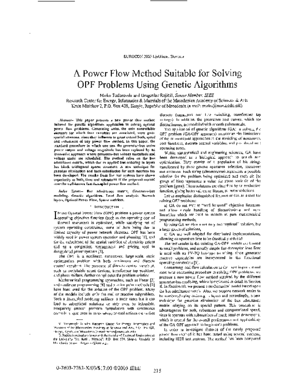 (PDF) A power flow method suitable for solving OPF problems using genetic algorithms