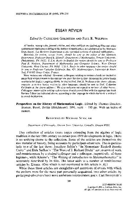 (PDF) Perspectives on the History of Mathematical LogicEdited by Thomas ...