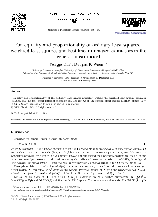(PDF) On equality and proportionality of ordinary least squares ...