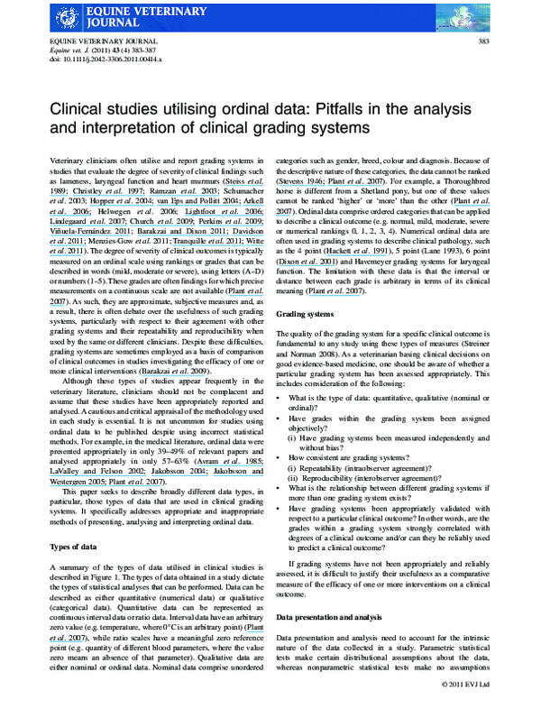 (PDF) Clinical studies utilising ordinal data: Pitfalls in the analysis ...