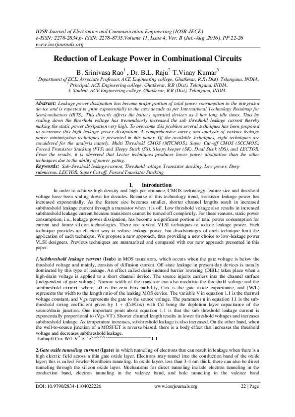 Pdf Reduction Of Leakage Power In Combinational Circuits