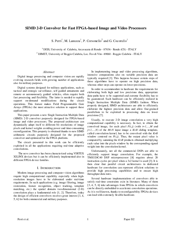 (PDF) SIMD 2-D Convolver for Fast FPGA-based Image and Video Processors | Marco Lanuzza ...