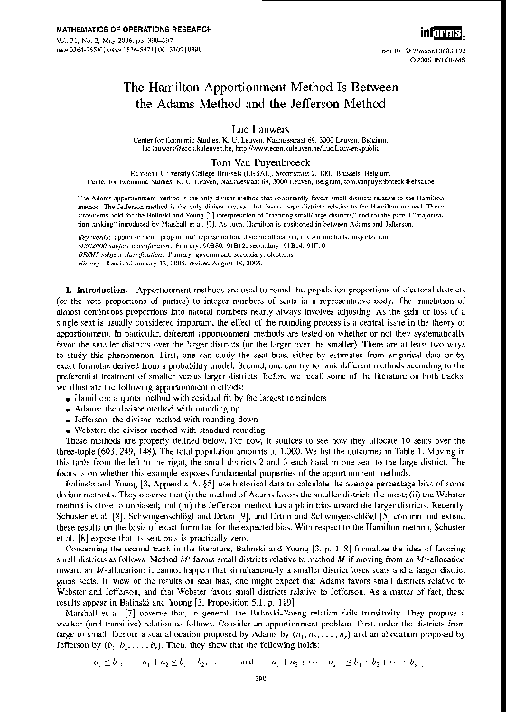 (PDF) The Hamilton Apportionment Method Is Between the Adams Method and ...