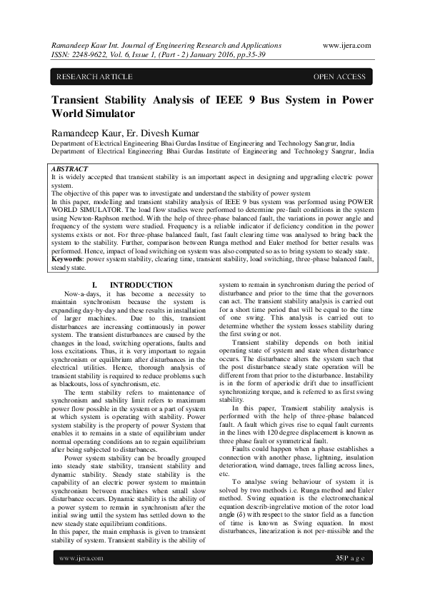 (PDF) Transient Stability Analysis of IEEE 9 Bus System in Power World ...