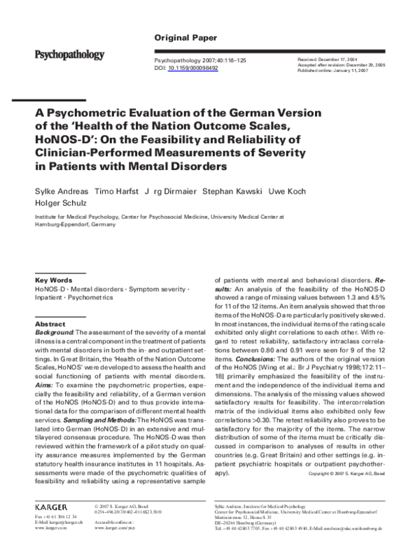 (PDF) Does a More Specified Version of the HoNOS (Health of the Nation ...