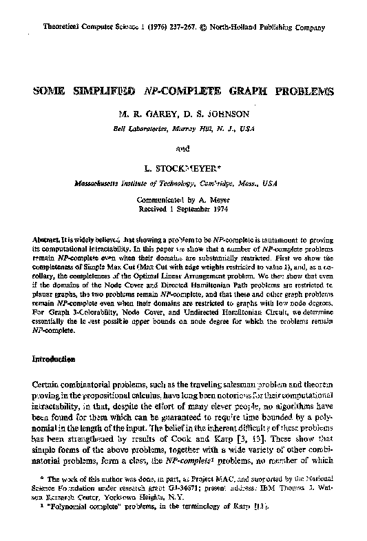 (PDF) Some Simplified NP-Complete Graph Problems