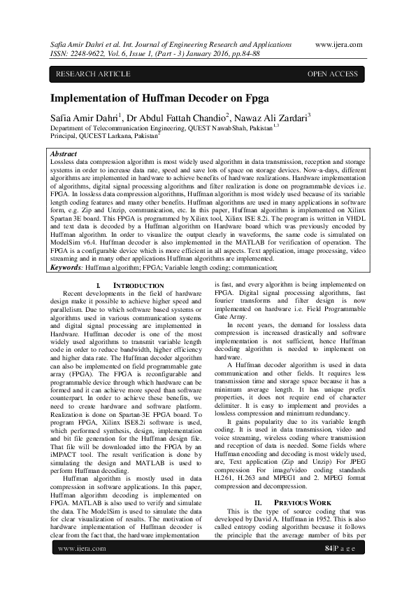 Pdf Implementation Of Huffman Decoder On Fpga