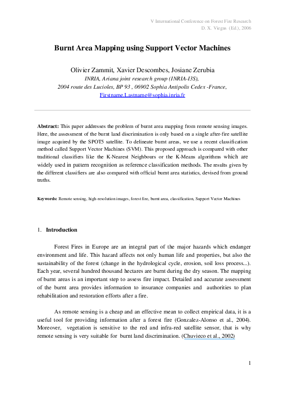 (PDF) Burnt area mapping using Support Vector Machines
