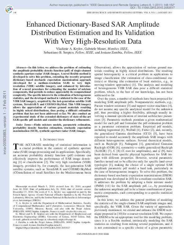 (PDF) Enhanced Dictionary-Based SAR Amplitude Distribution Estimation and Its Validation With ...