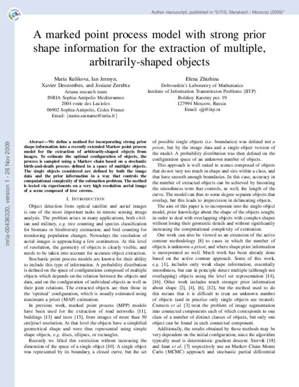 (PDF) A Marked Point Process Model with Strong Prior Shape Information for the Extraction of ...