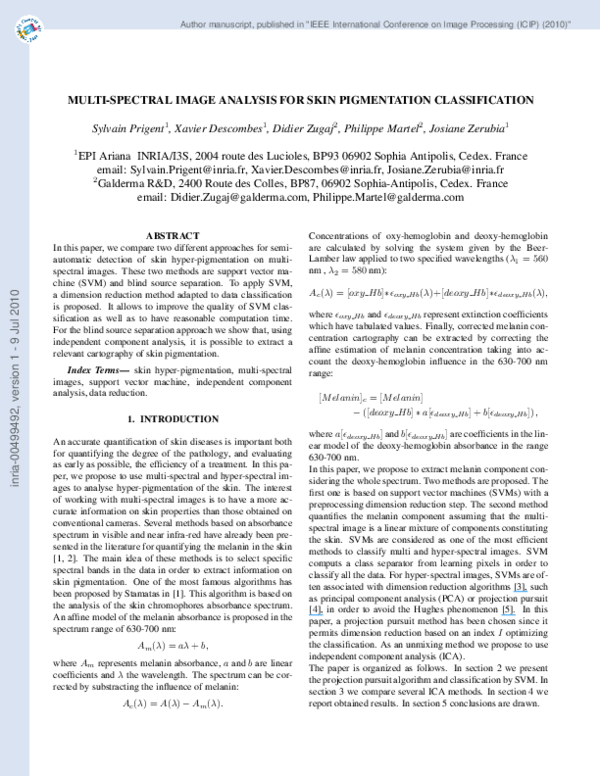 (PDF) Multi-spectral image analysis for skin pigmentation classification