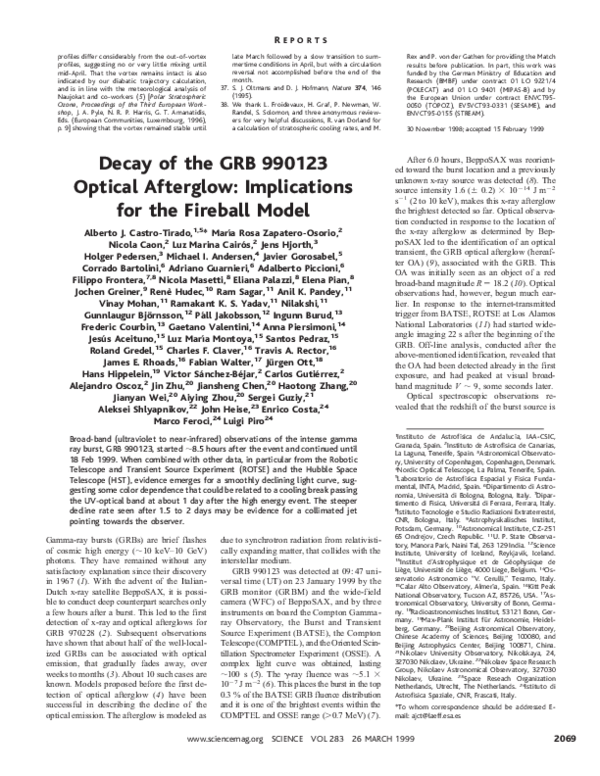 (PDF) Decay of the GRB 990123 Optical Afterglow: Implications for the ...