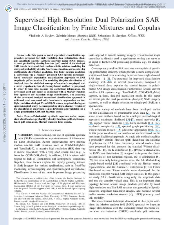 (PDF) Supervised High-Resolution Dual-Polarization SAR Image Classification by Finite Mixtures ...