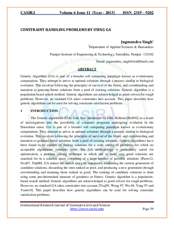 (PDF) CONSTRAINT HANDLING PROBLEMS BY USING GA
