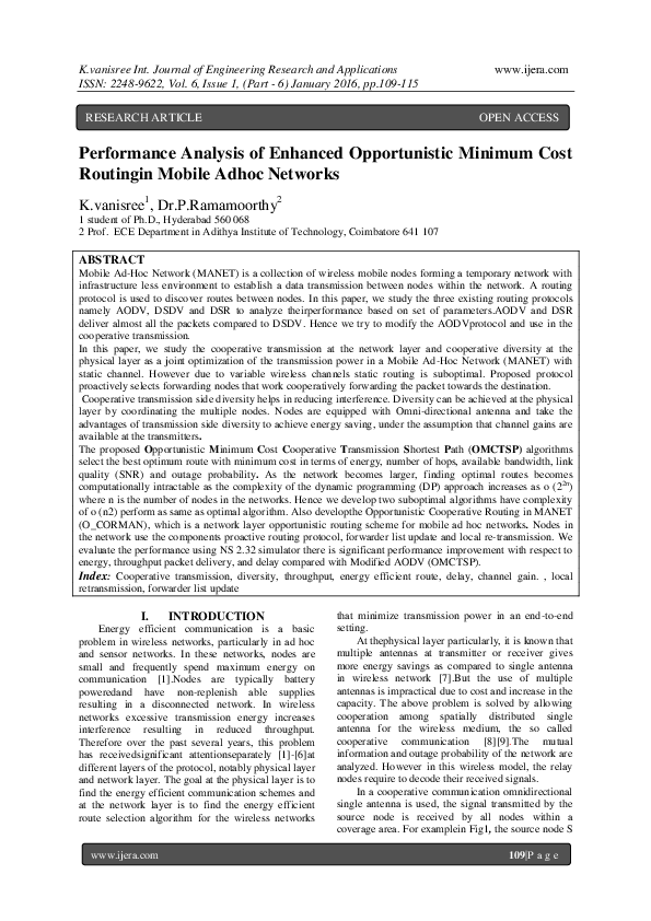 Pdf Performance Analysis Of Enhanced Opportunistic Minimum Cost Routingin Mobile Adhoc Networks