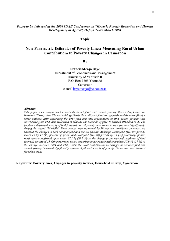 (PDF) Poverty Lines Analysis in Cameroon (1984-1996)