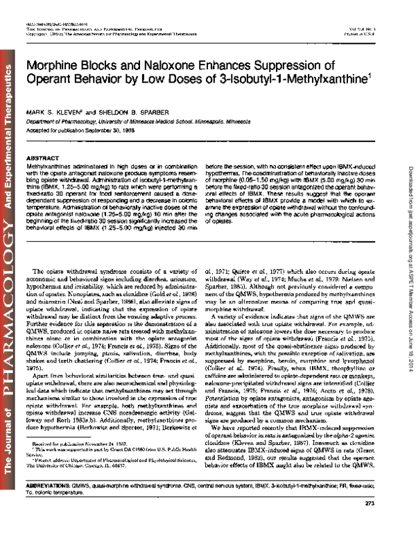 (PDF) Morphine Blocks and Naloxone Enhances Suppression of Operant ...